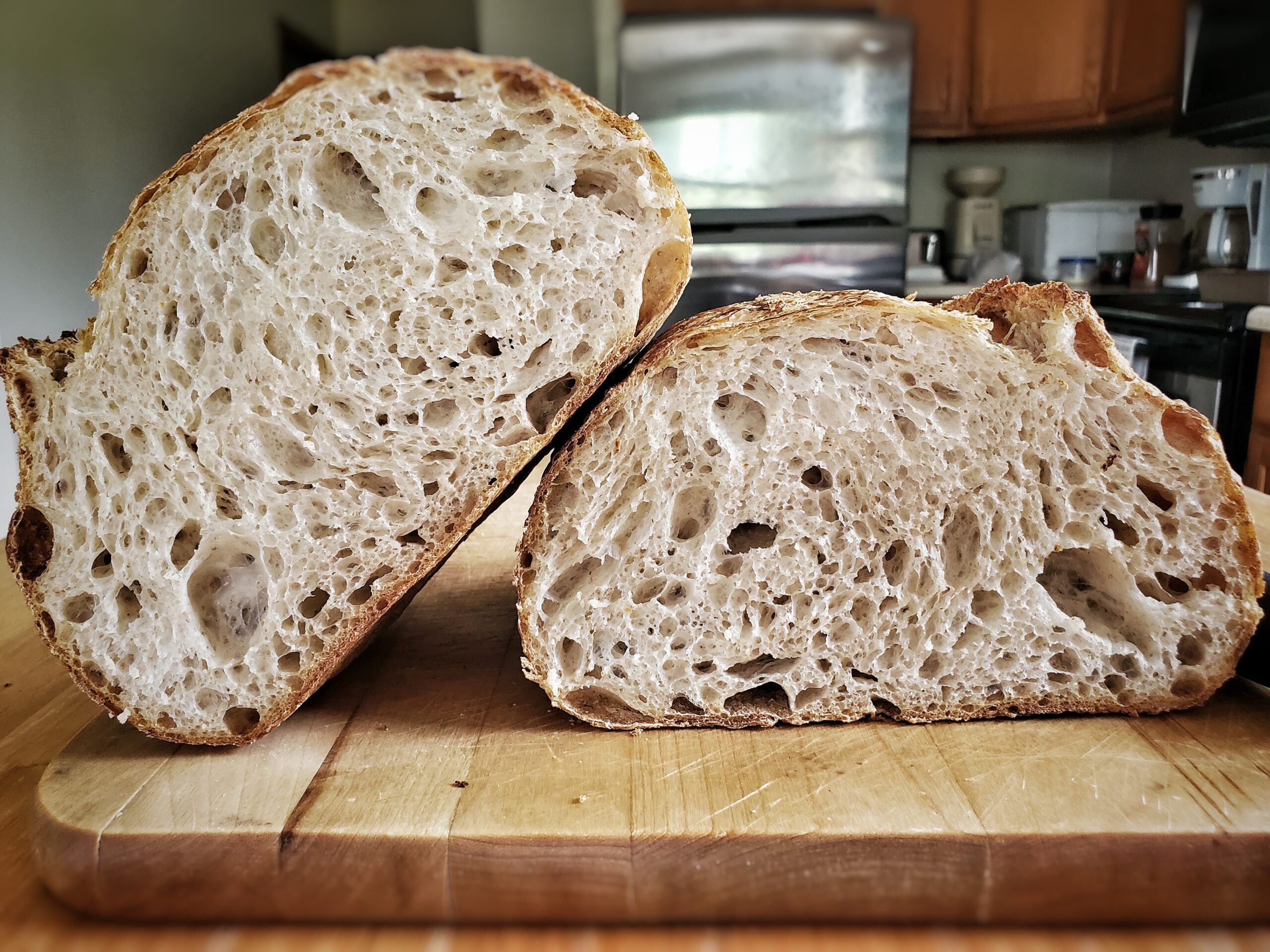 Slow-Rise Open Crumb Sourdough Bread (Low Hydration, Direct Mix, No ...